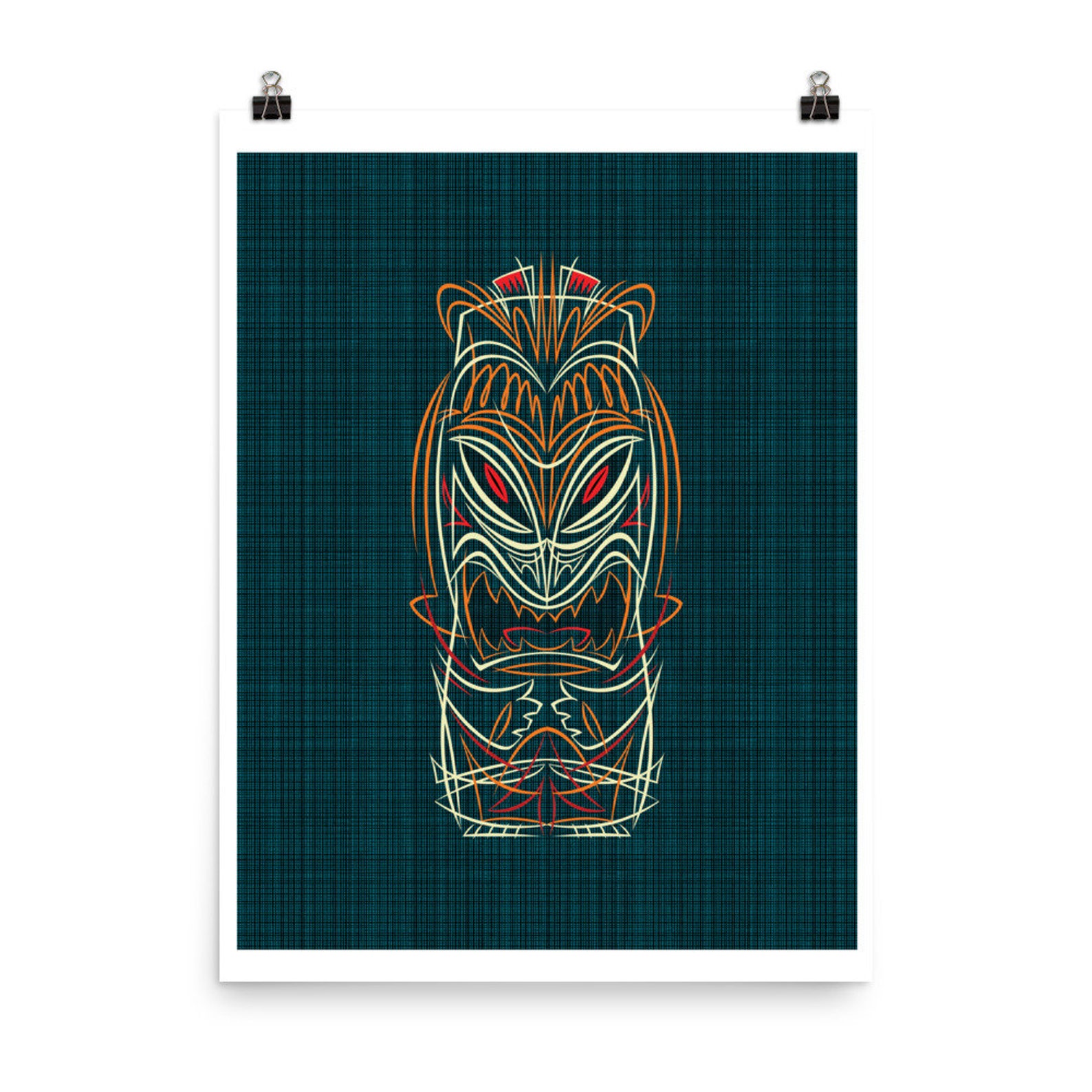 Pinstripe Tiki Head Art Print No. 3 Mid Century Modern Tiki - Etsy