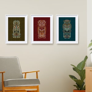 Pinstripe Tiki Head Art Print No. 2, Tiki, Mid Century Modern, Hawaiian ...