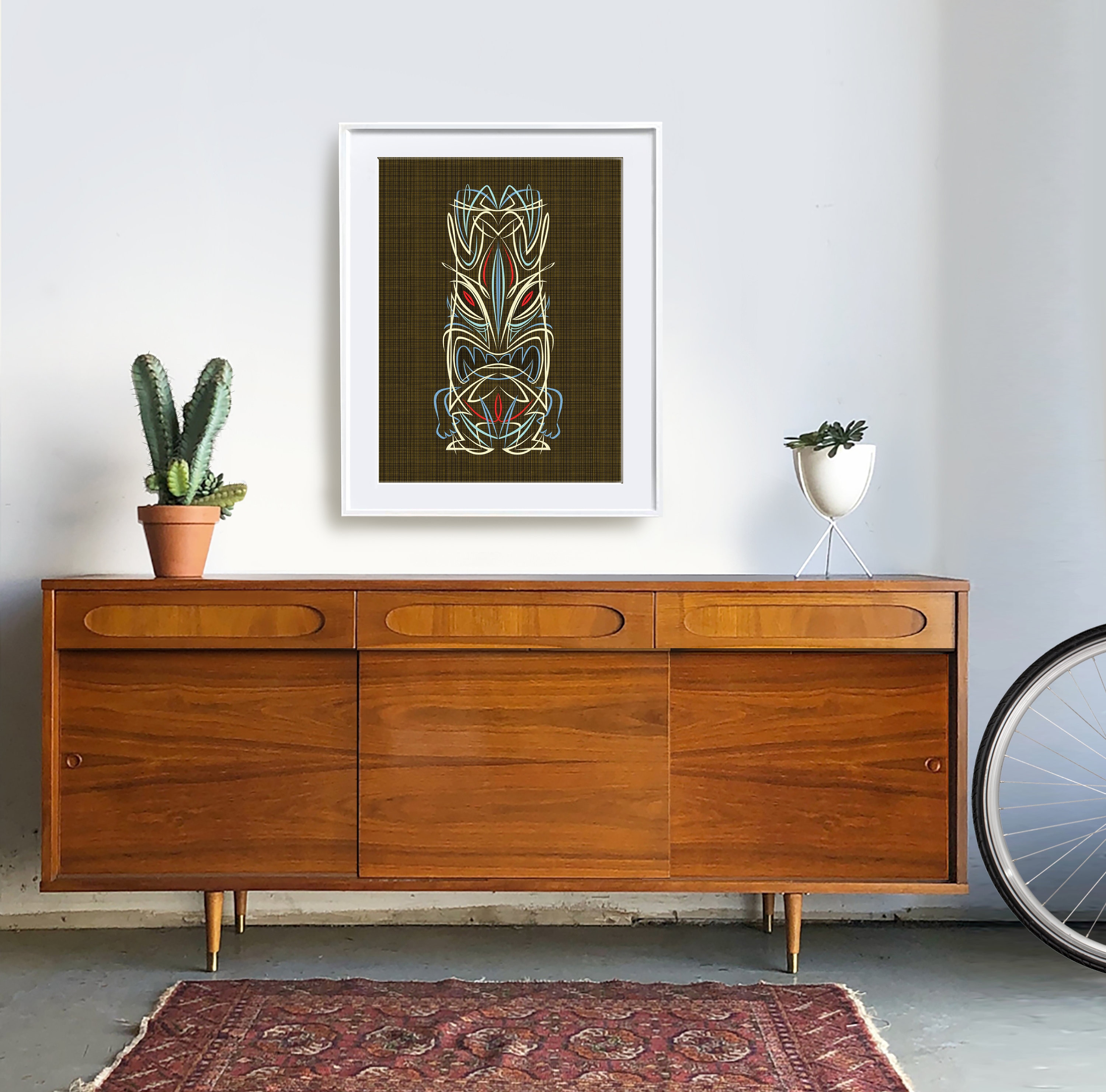 Tiki Wall Art, Tiki Head Pinstripe, Tiki Lounge, Mid Century Modern Art ...