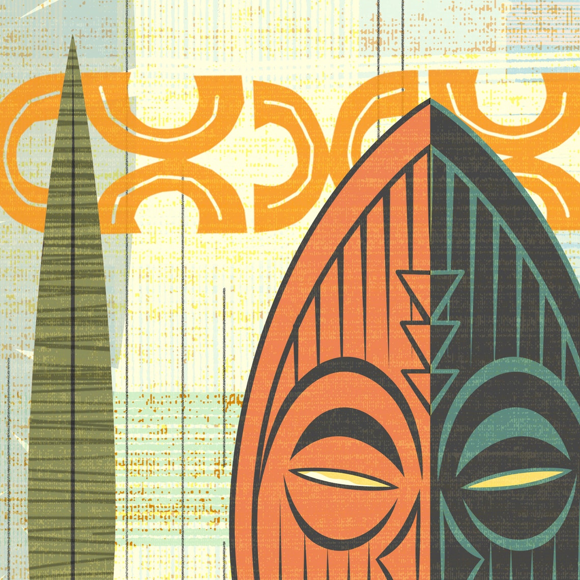 Tiki Wall Art, Mid Century Modern Art Print, Colorful Tropical Print ...