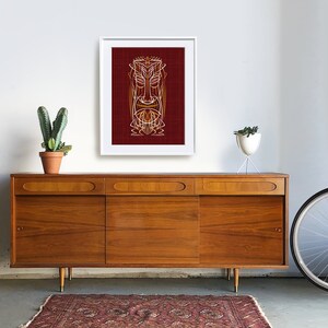 Pinstripe Tiki Head Art Print No. 2, Tiki, Mid Century Modern, Hawaiian ...