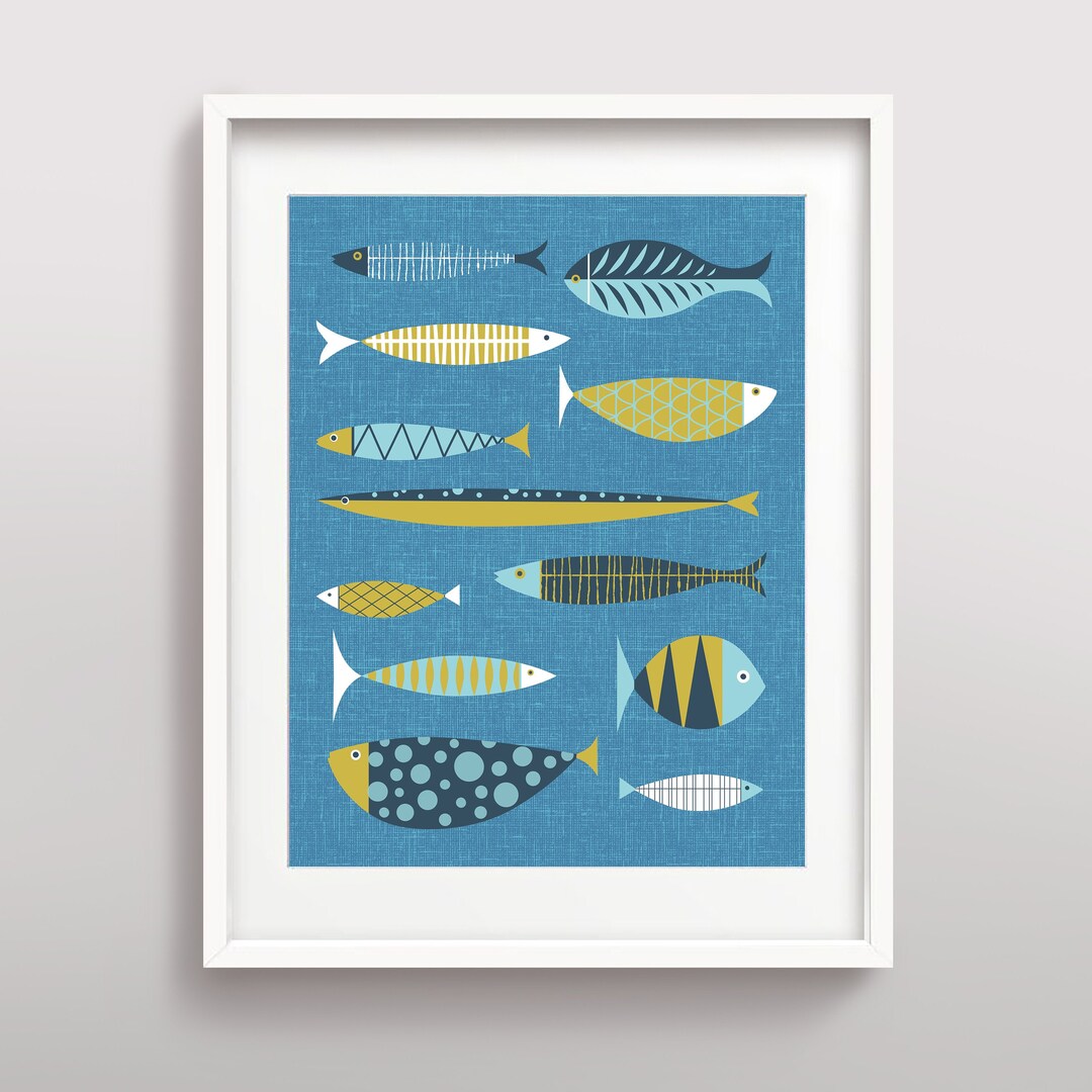 Mid Century Wall Art, Scandinavian Fish Art Print, Danish Modern Fish ...
