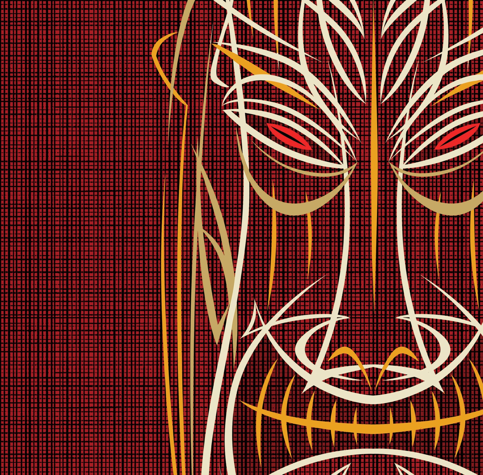 Pinstripe Tiki Head Art Print No. 2, Tiki, Mid Century Modern, Hawaiian ...