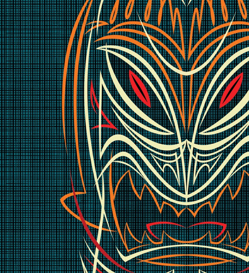 Pinstripe Tiki Head Art Print No. 3, Mid Century Modern, Tiki Lounge ...