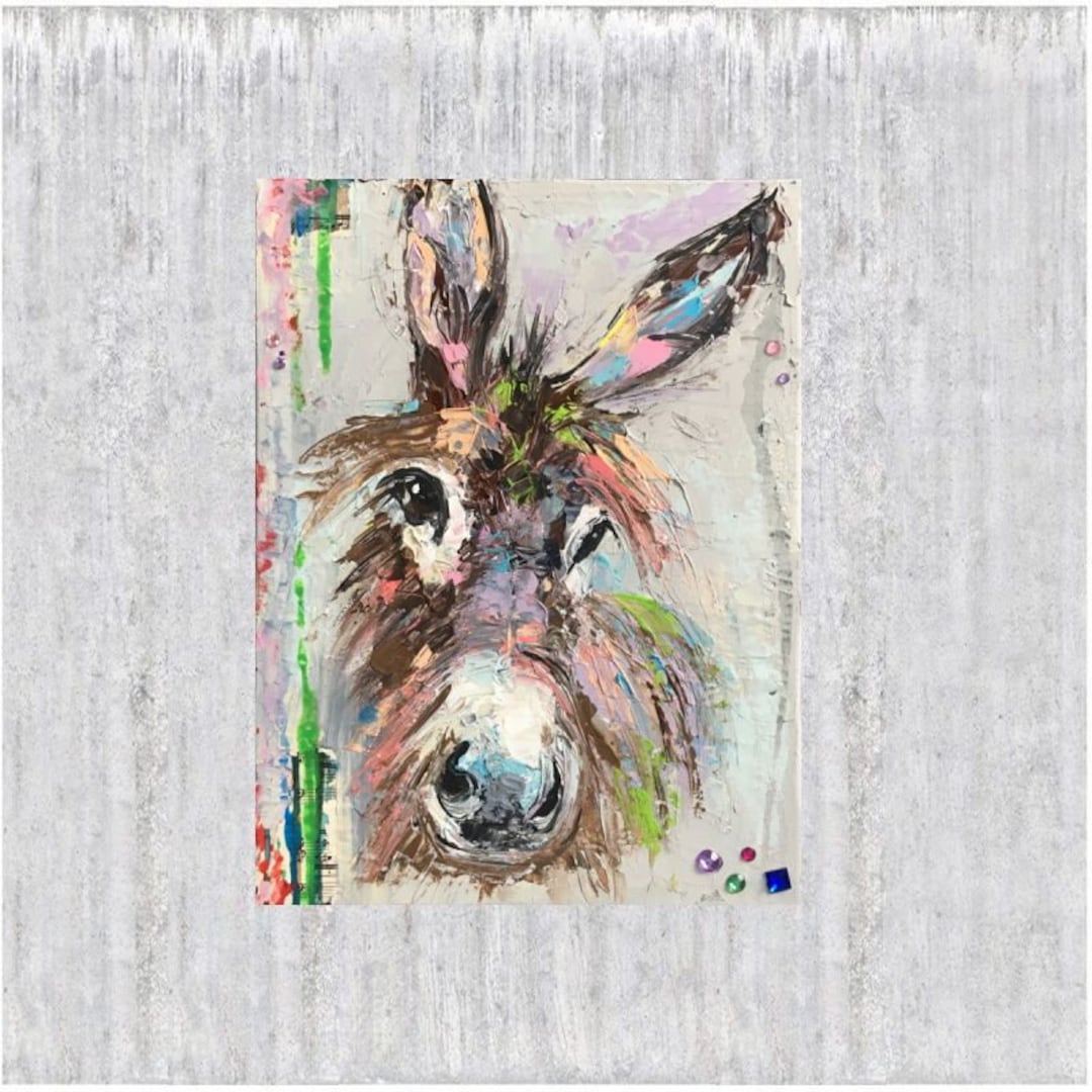 Original Picture Acrylic Painting Donkey Donkey Ia Portrait Donkey Face ...