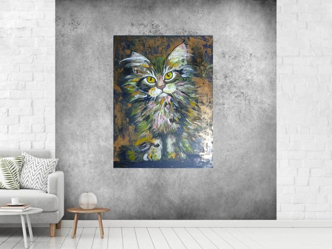 Original Picture Acrylic Painting Cat Portrait Coonie Tomcat - Etsy