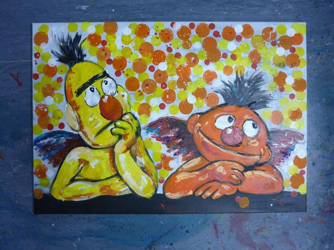 Original Picture Acrylic Painting Ernie Bert Angel Sesame Street Comic ...
