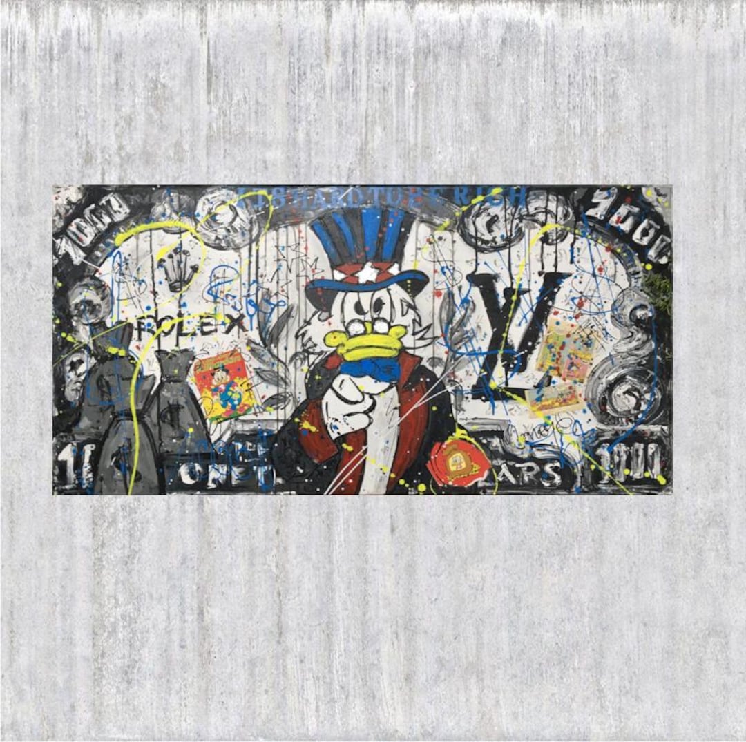 Original Picture Acrylic Painting Comic Scrooge Mcduck Dollar Bill Luis ...
