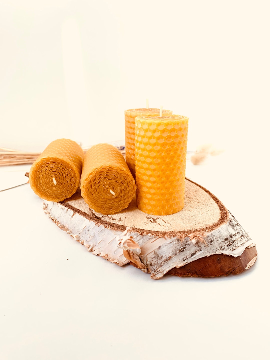 Set van 4 handgerolde Pure bijenwas kaarsen / honing kaars - Etsy Nederland