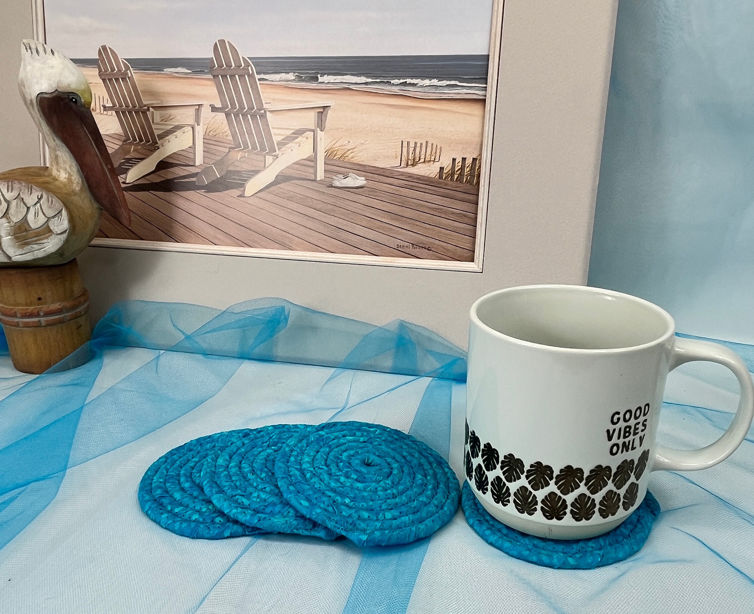 Fabric Coasters Coiled Rope Mug Rugs Set of Four Handmade - Etsy
