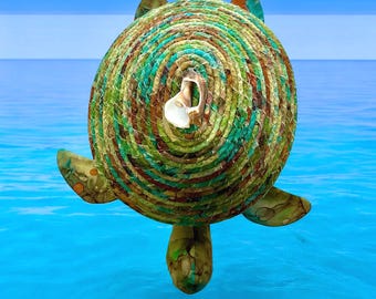 Sea Turtle Basket With Lid, Green and Brown Handcrafted Coiled Rope ...