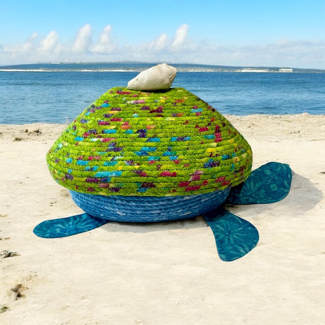 Sea Turtle Basket With Lid, Blue and Green Handcrafted Coiled Rope ...