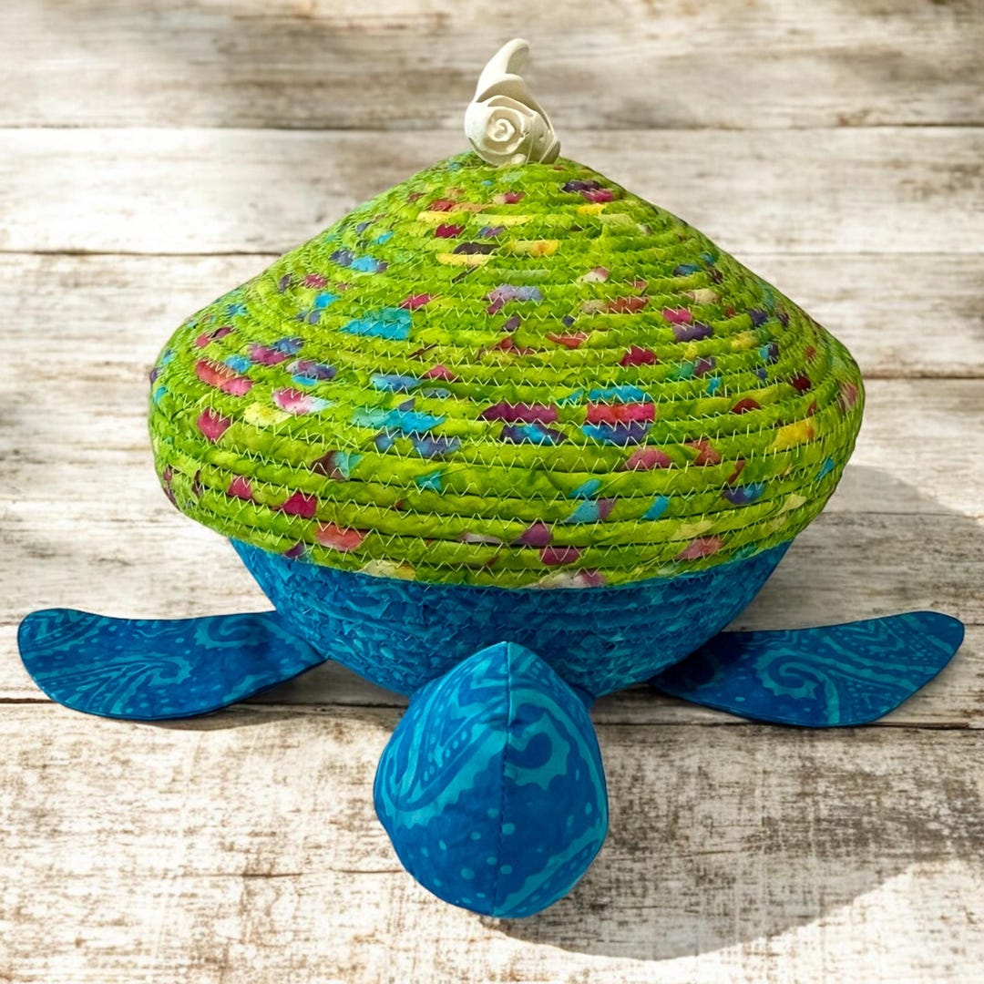 Sea Turtle Basket With Lid, Blue and Green Handcrafted Rope Storage ...