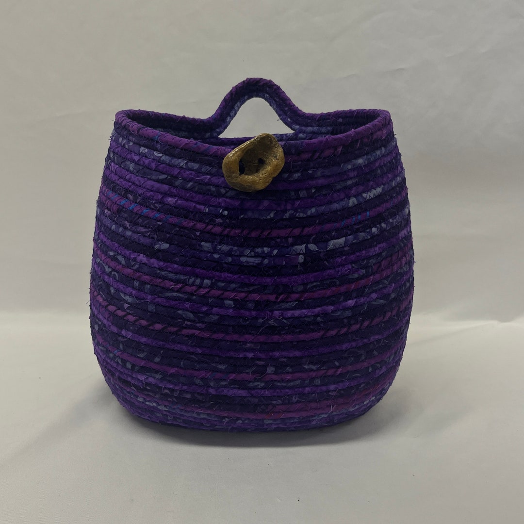 Purple Coiled Rope Basket, Fabric Basket, Hanging Basket, Storage ...
