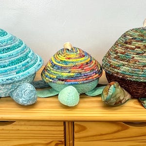 Handmade Coiled Rope Sea Turtle Basket With Lid, Beach Theme Storage ...