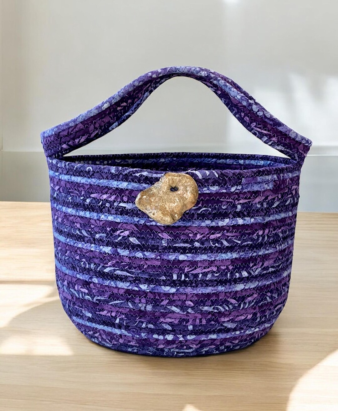 Large Rope Basket With Handles, Handcrafted Purple Coiled Tote With ...