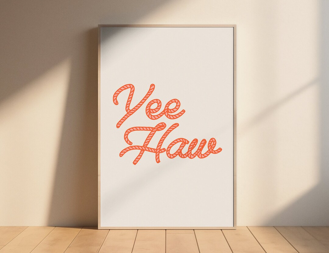 Yee Haw Cursive Typography Print Western Rope Font Art Red Pink Digital ...