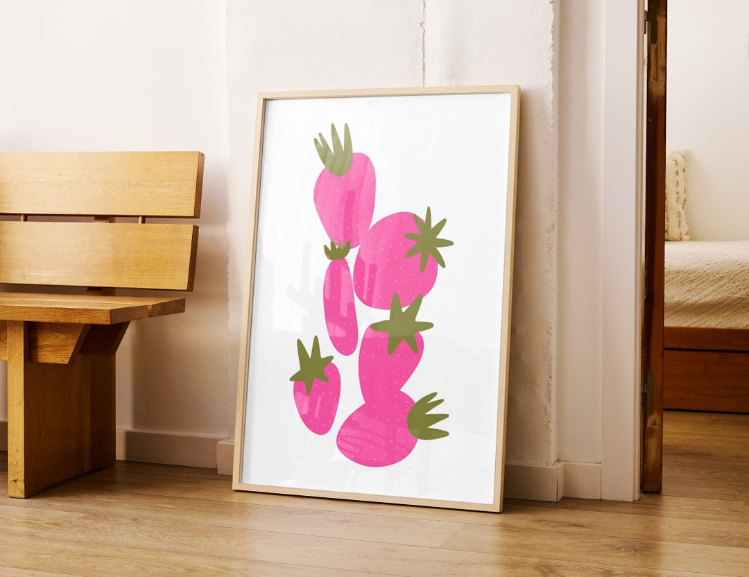 Abstract Hot Pink Strawberries Digital Download Poster: Mid-century ...