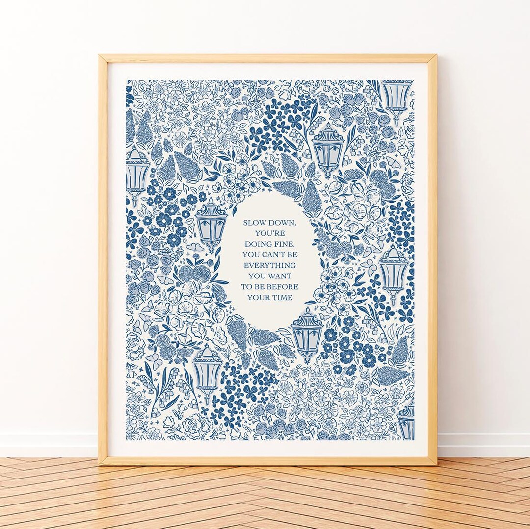 Billy Joel Vienna Lyrics Print: Vintage Blue Floral Wall Art (digital ...