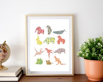 Origami Digital Paper Animal Origami Pattern Digital Paper - Etsy