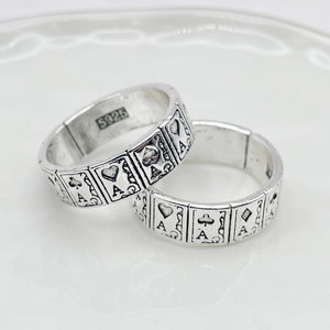 Ace Card Ring, Triple Ace Beside, Fashion Men's Silver Ring,925 ...