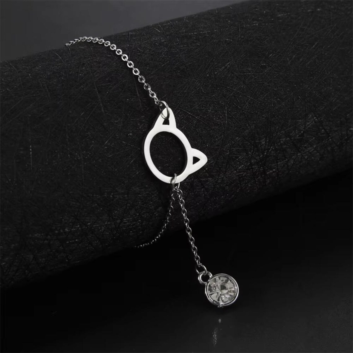 Cat Charm Bracelet With Crystal Pendant, Stainless Steel Kitten ...