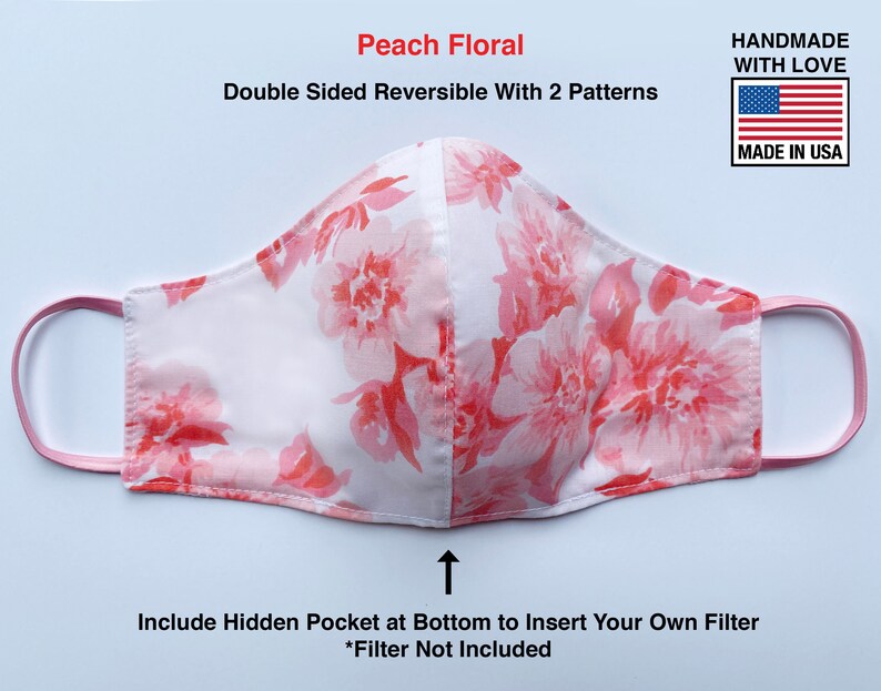 Peach Flowers Floral. Matching Adults & Kids Face Masks - Etsy