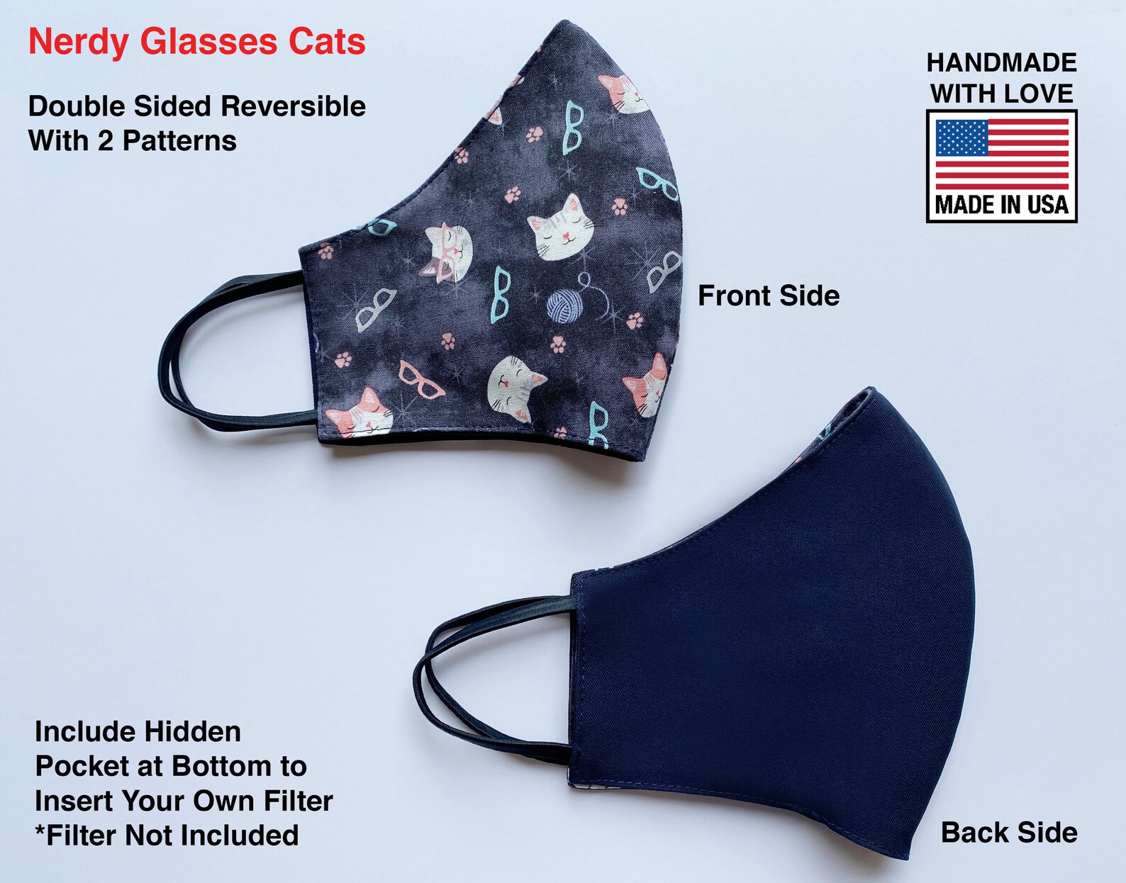 Nerdy Glasses Cats. Matching Adult & Kids Face Masks | Etsy