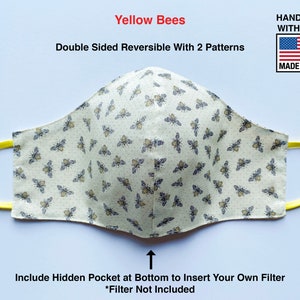 Yellow Honey Bees. Matching Adults and Kids Face Masks - Reversible ...