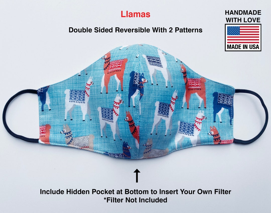 Llamas, Alpacas. Cute Matching Adults and Kids Face Masks - Reversible ...