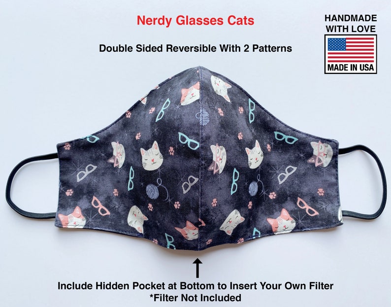 Nerdy Glasses Cats. Matching Adult & Kids Face Masks | Etsy
