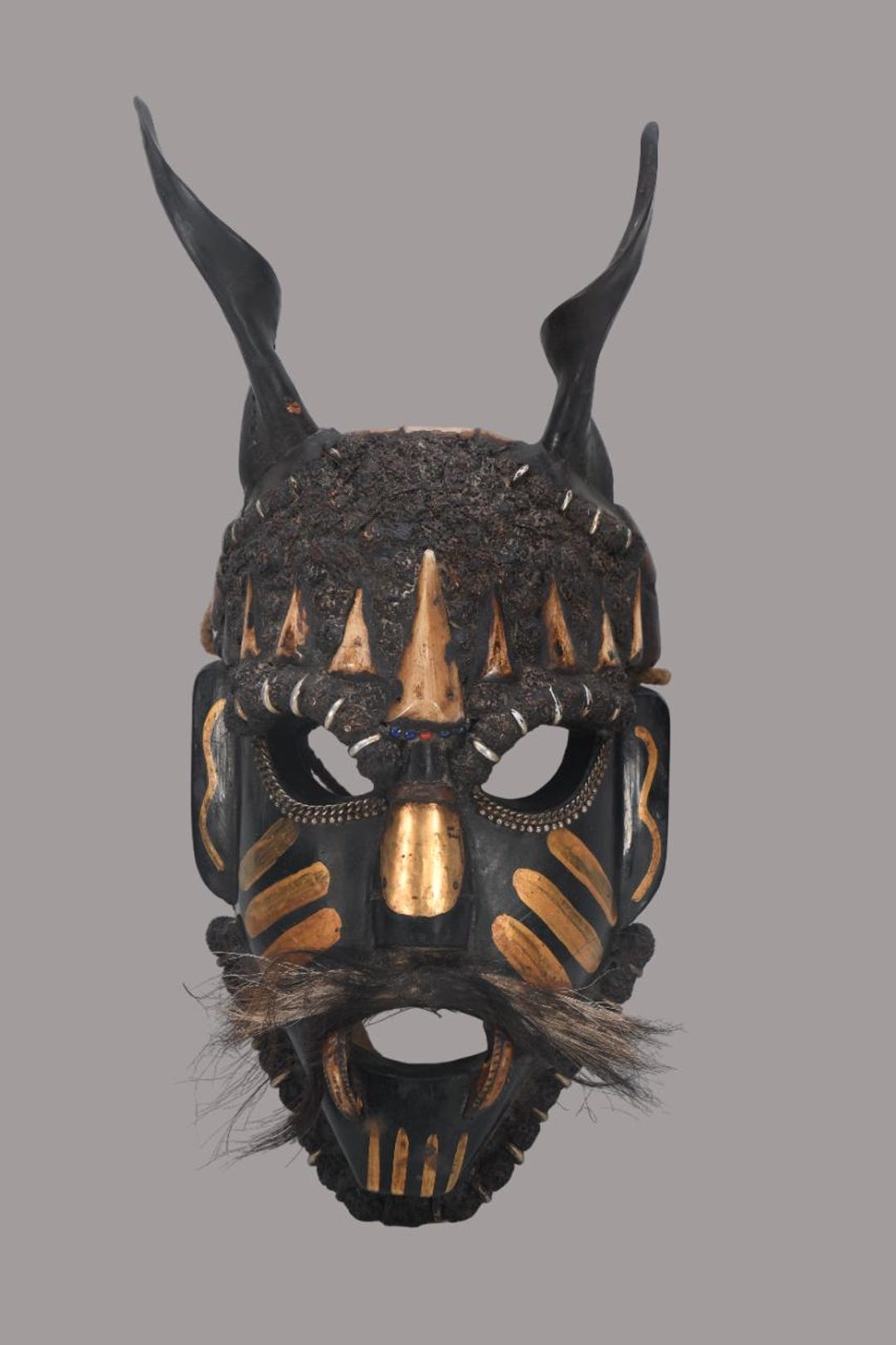Handmade Tibetan Jhakri Face Mask - Antique Hairy Horned Wall Hanging ...