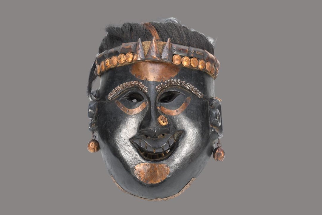 Handcrafted Vintage Nepali Woman Face Carved Tribal Mask - Unique Wall ...