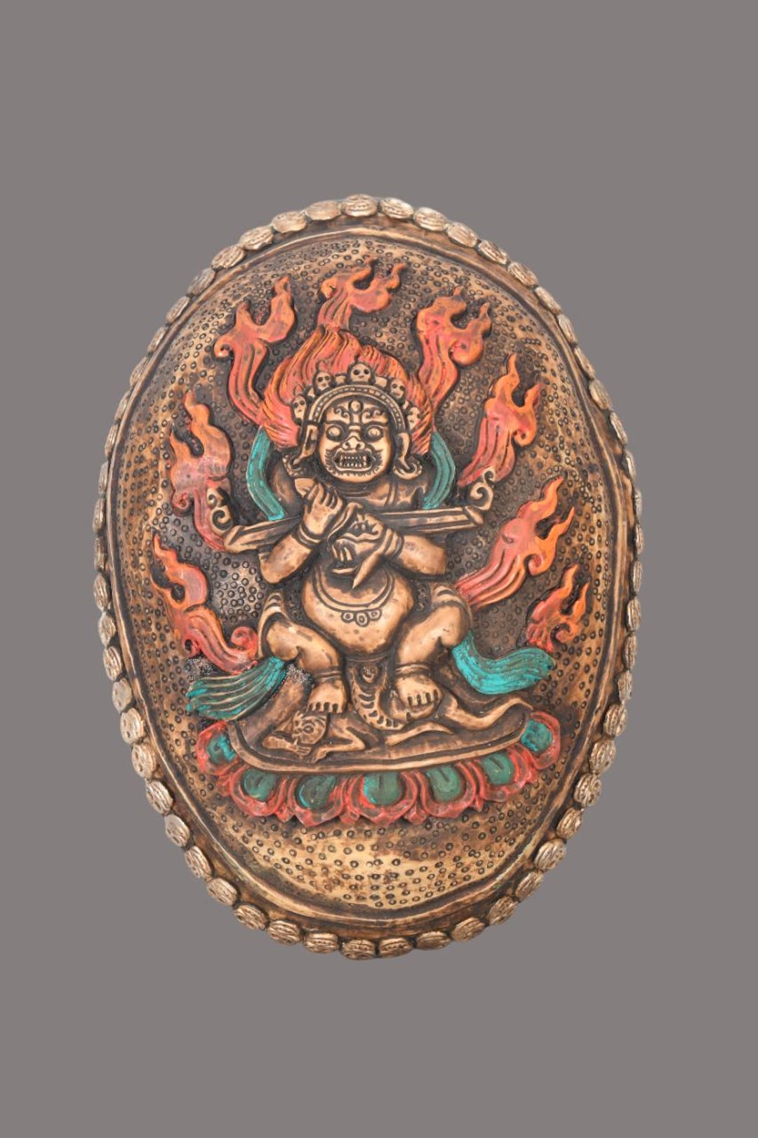 Antique Tibetan Silver & Resin Bhairav Mahakala Kapala Skull Cup ...