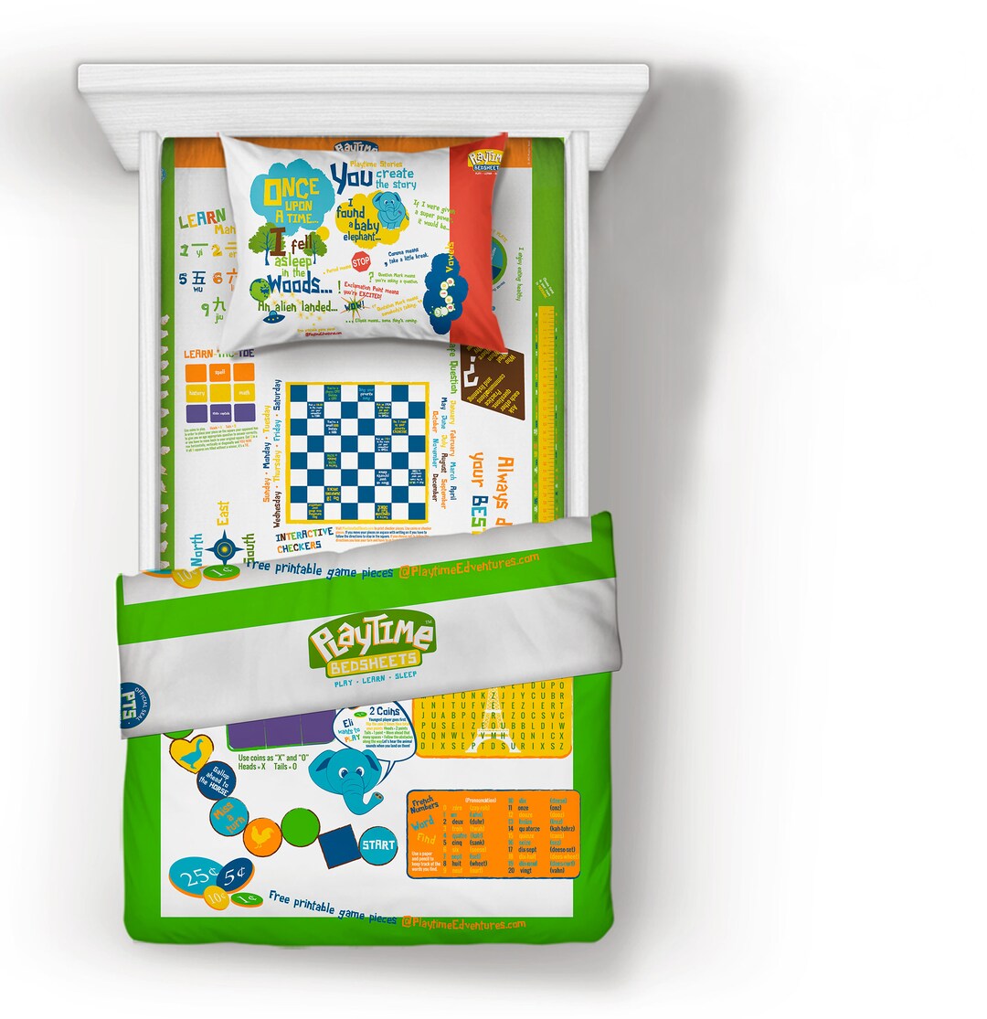 Interactive Play Bed Sheets | Twin Games and Educational Bedding Set ...
