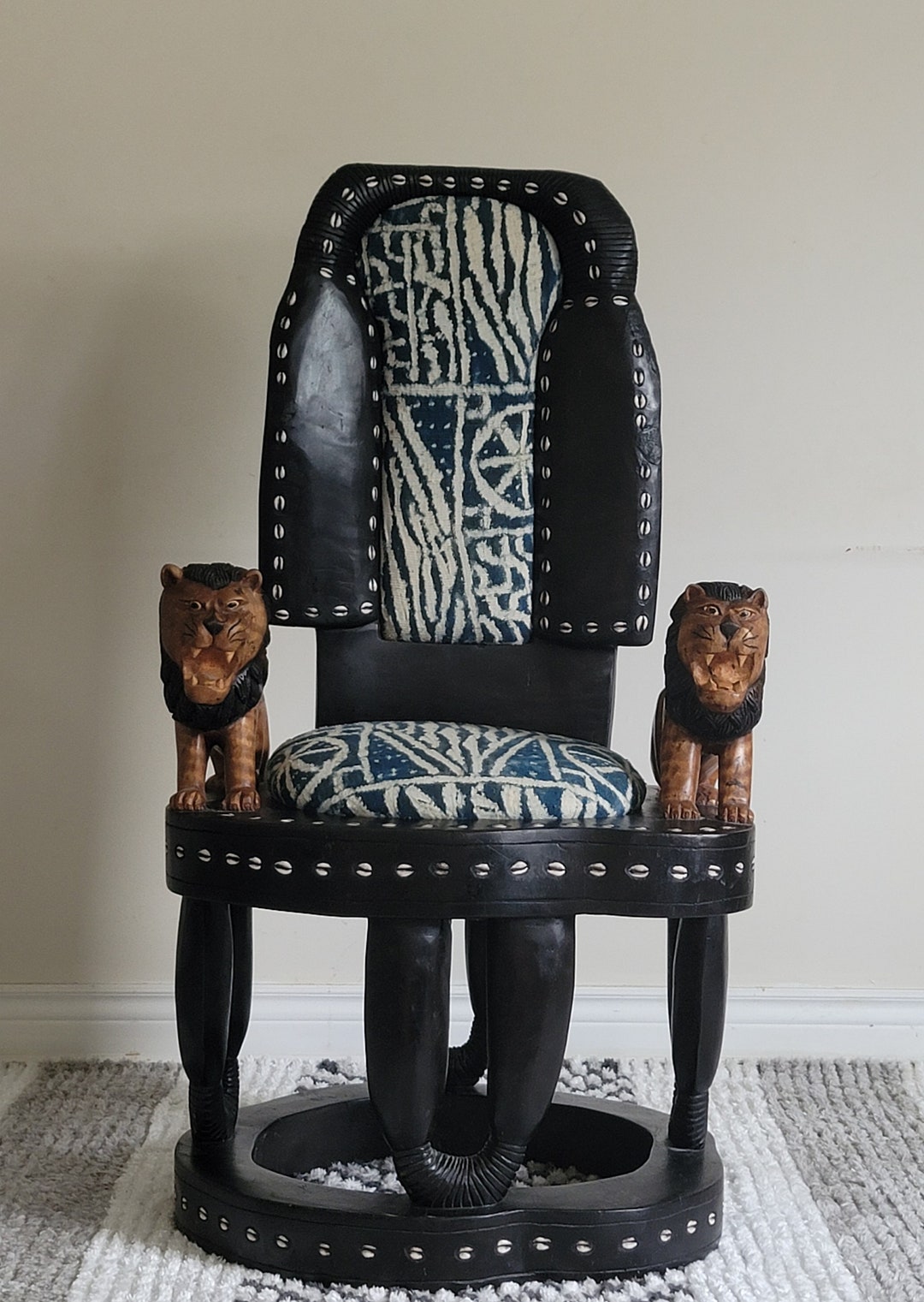 Hand-carved African Bamileke Throne Chair Decorated With the NDOP ...