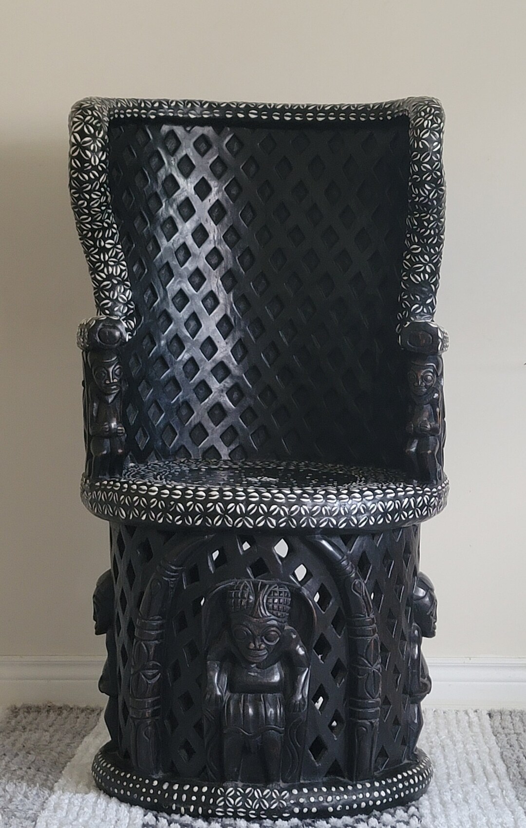 Hand-carved African Bamileke Throne Chair Decorated With Cowries - Etsy