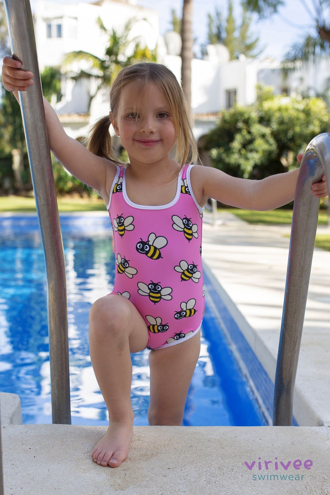 Pink Bumble Bee Girls Swimsuit - Etsy