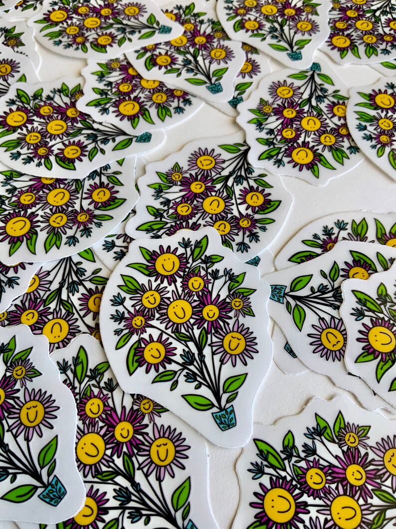 Happy Flower Sticker – Waterproof Smile Face Decal - Etsy