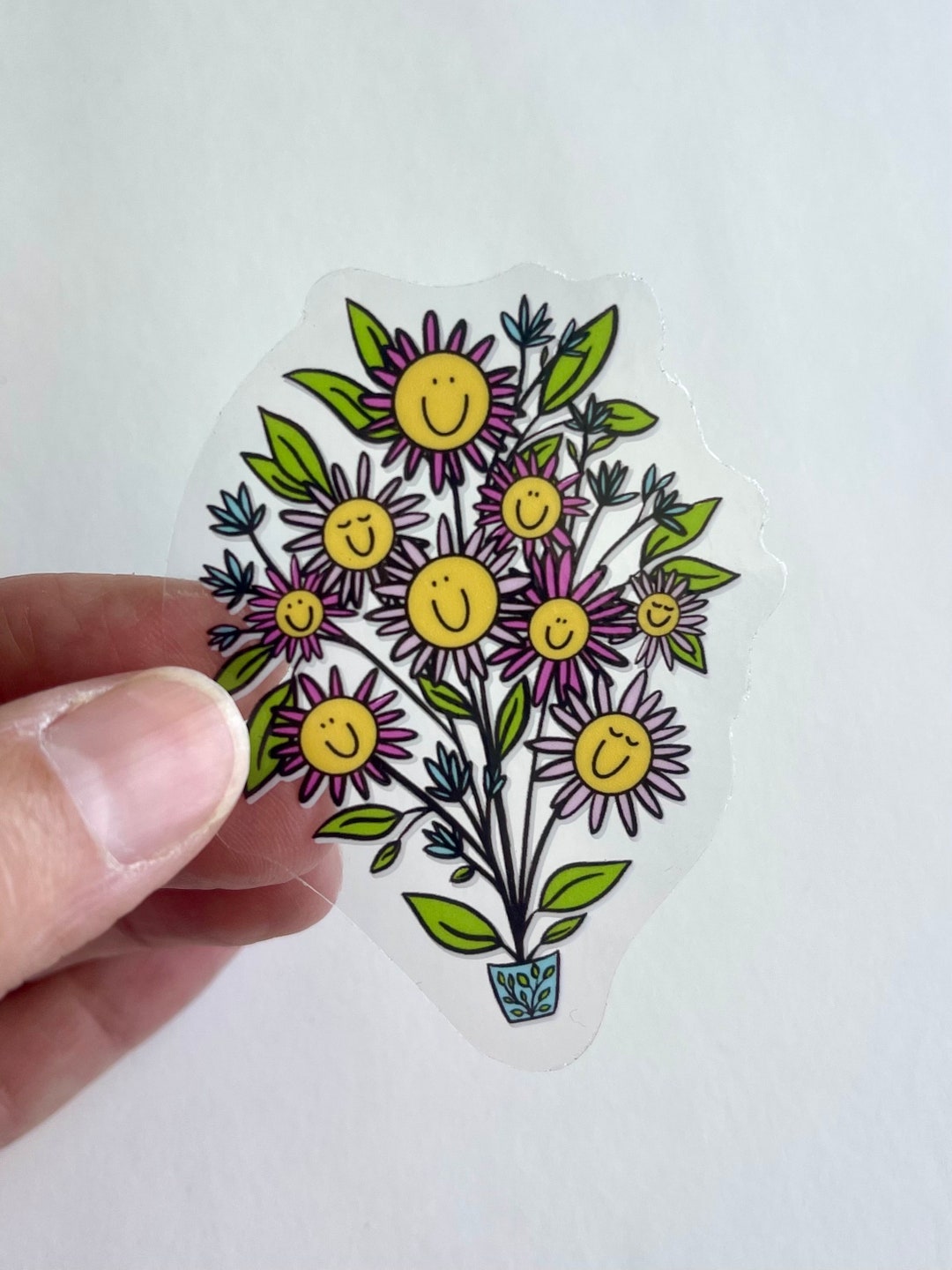 Flower Sticker - Happy Sticker - Smile Face Sticker - Happy Flowers ...