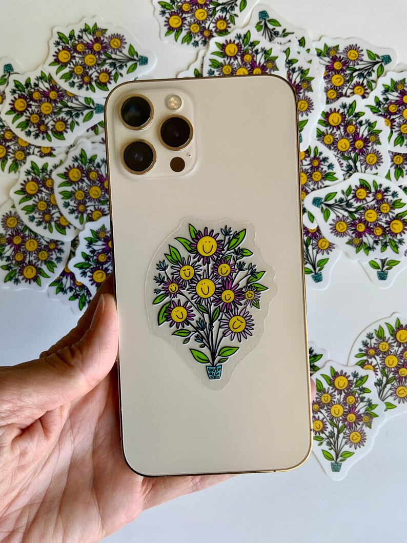 Happy Flower Sticker – Waterproof Smile Face Decal - Etsy