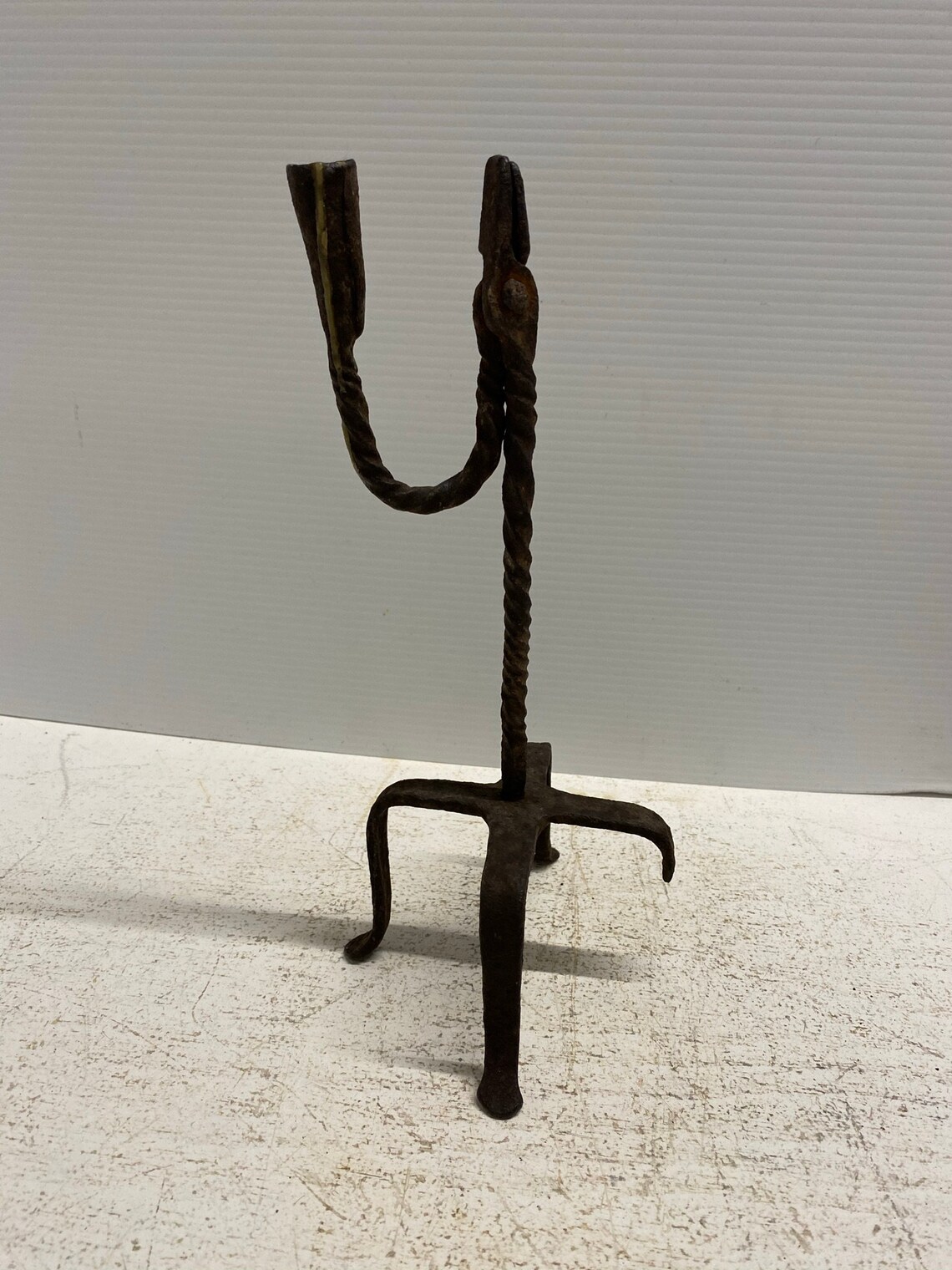 18thC wrought iron rush light as found | Etsy