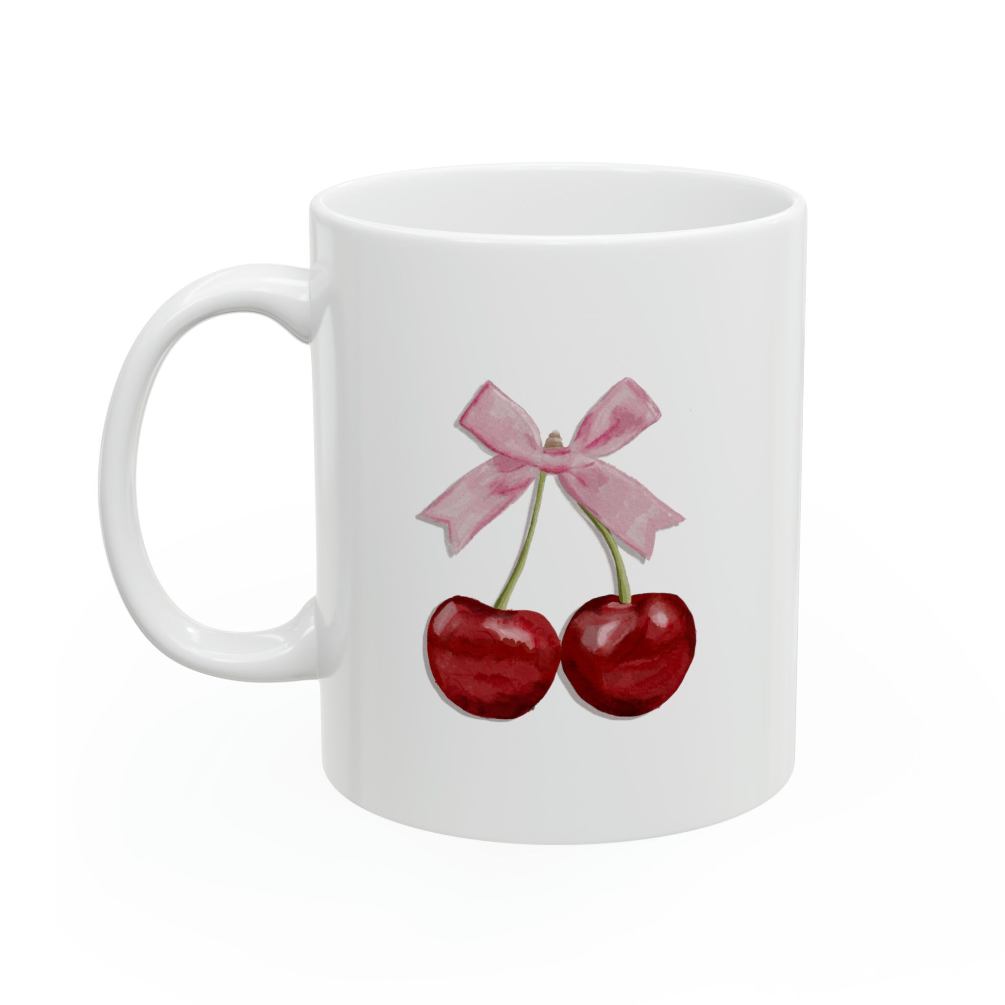 Cherry Coquette Mug Preppy Pink Bow Red Cherries Cherry Bow Watercolor ...
