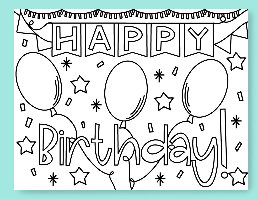 Happy Birthday Coloring Page- Hand Drawn Digital Download! - Etsy UK