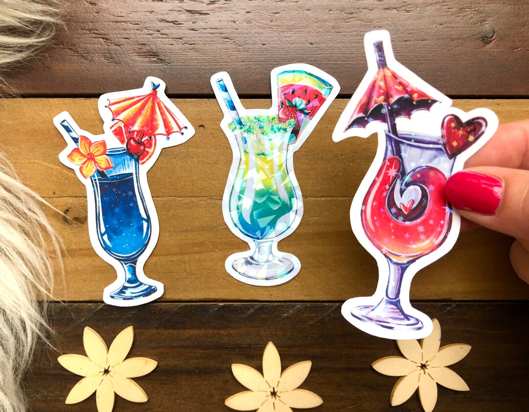 Three Cocktail Stickers With Glitter in the Set to Collect or as a Gift ...