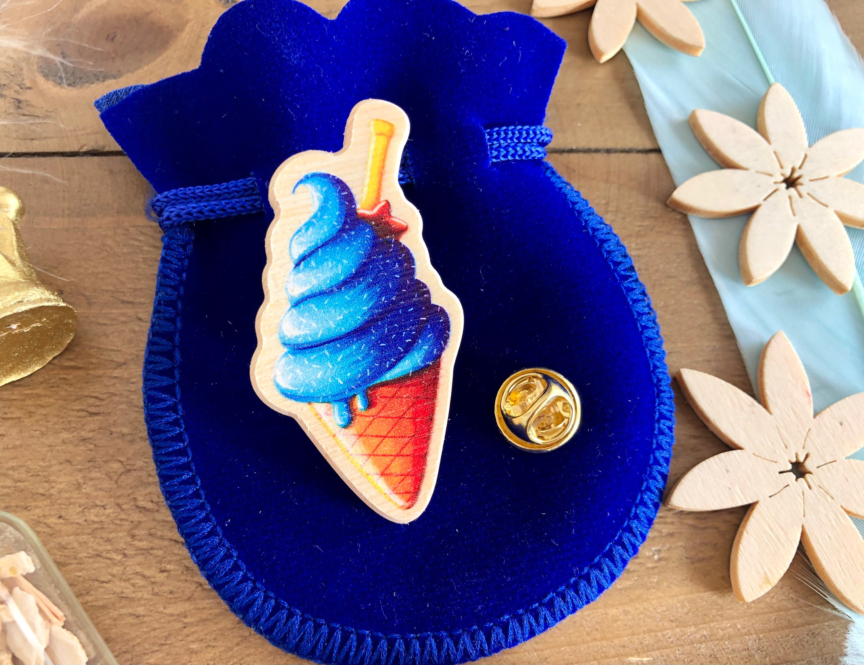 Cute Blue Soft Ice Pin Wooden Lapel Pin Ice Cream Button - Etsy