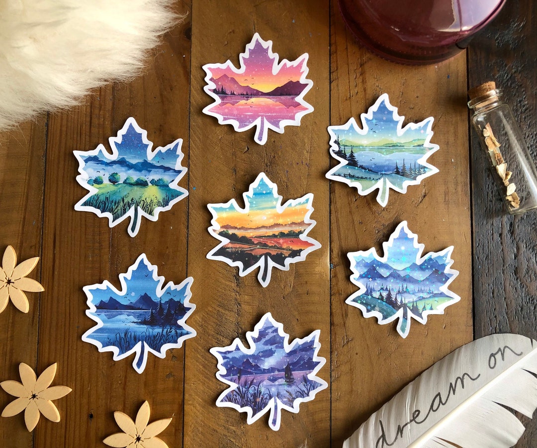 Seven Magical Maple Leaf Stickers With Glitter as a Christmas Gift or ...