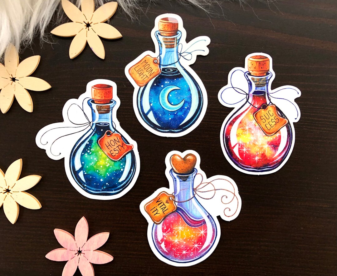 Four Magic Potion Stickers, Imaginative Magic Potion Stickers, Fantasy ...