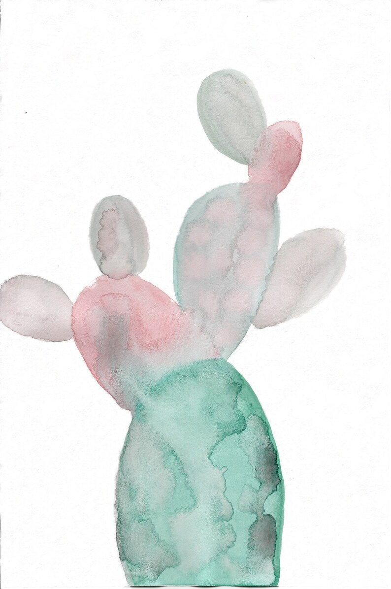 Handmade Watercolor Pink and Green Cactus Download and Print Art - Etsy