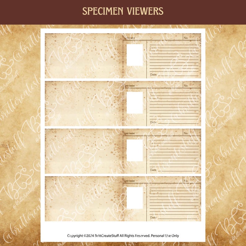 Printable Specimen Index Cards, Viewers, and Matching Pockets Vintage ...